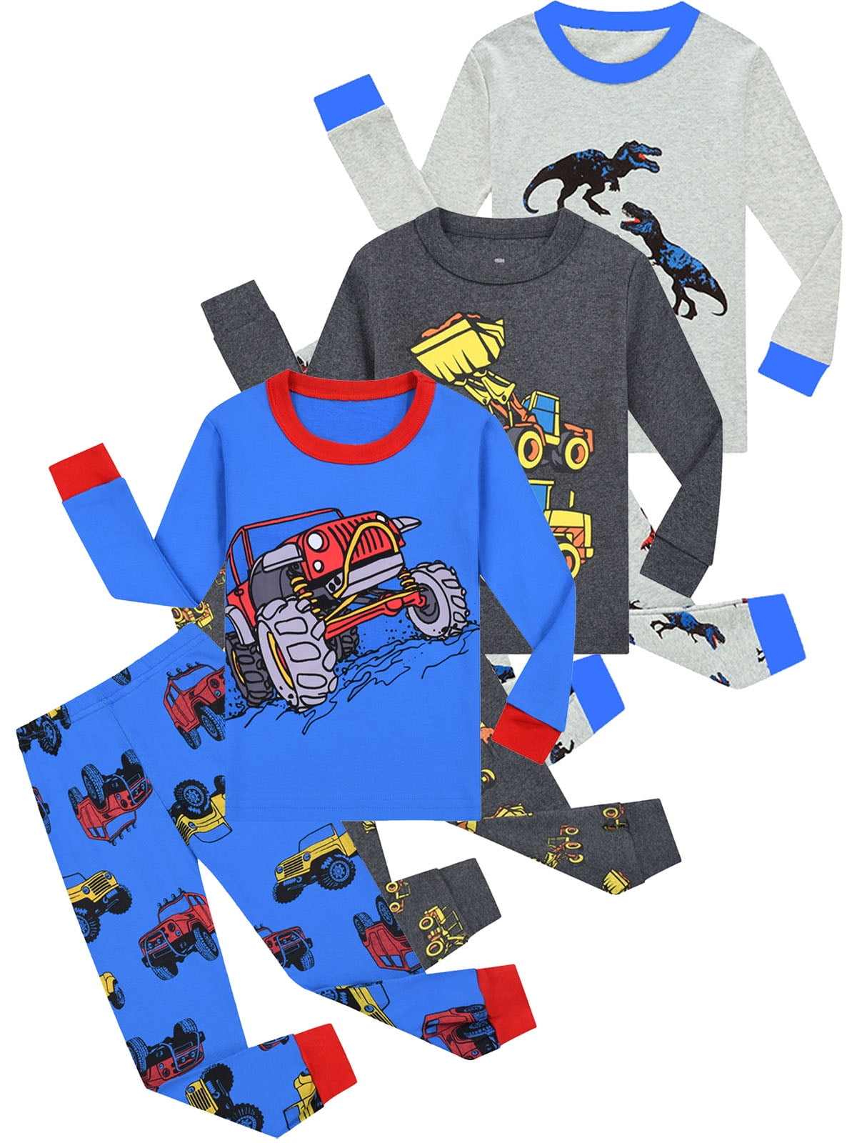 WIBACKER Boys'and Toddler Long Sleeve Top and Pants Snug Fit 100% Cotton 2 Piece Pajama Set ...