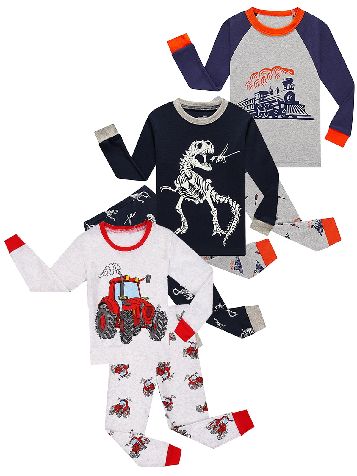 WIBACKER Cotton 2 Pieces Pajamas for 3-12T Boys Cartoons Sleepwear Toddler Kids Clothes Tops and ...