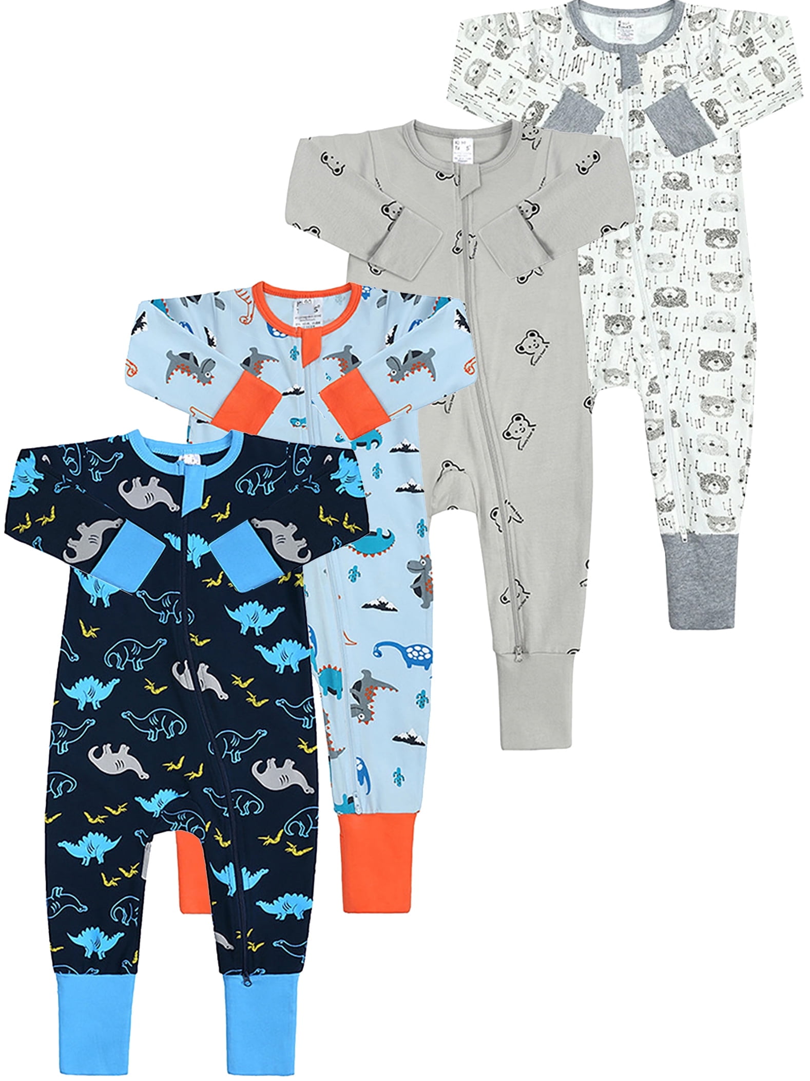 WIBACKER Dinosaur Cotton Pajamas for Newborn Baby Boys, 2 Way Zipper ...
