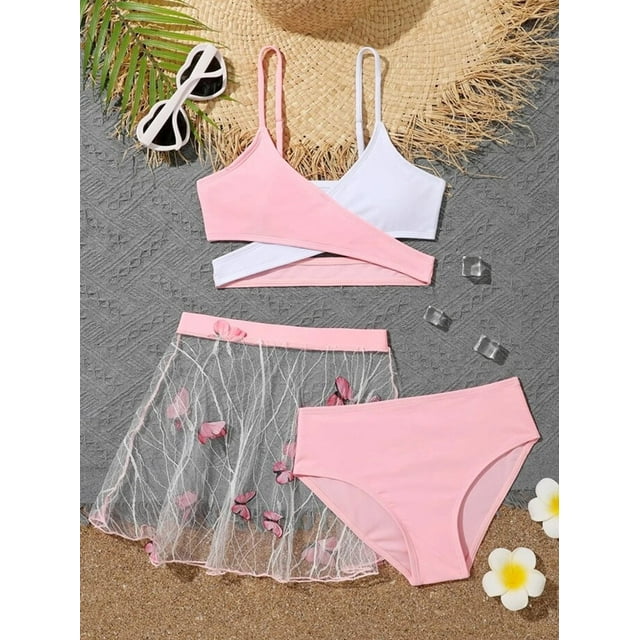 WIBACKER Fairy Girl's 3 Pieces Bikini Set Wrap Criss Cross Swimsuit ...
