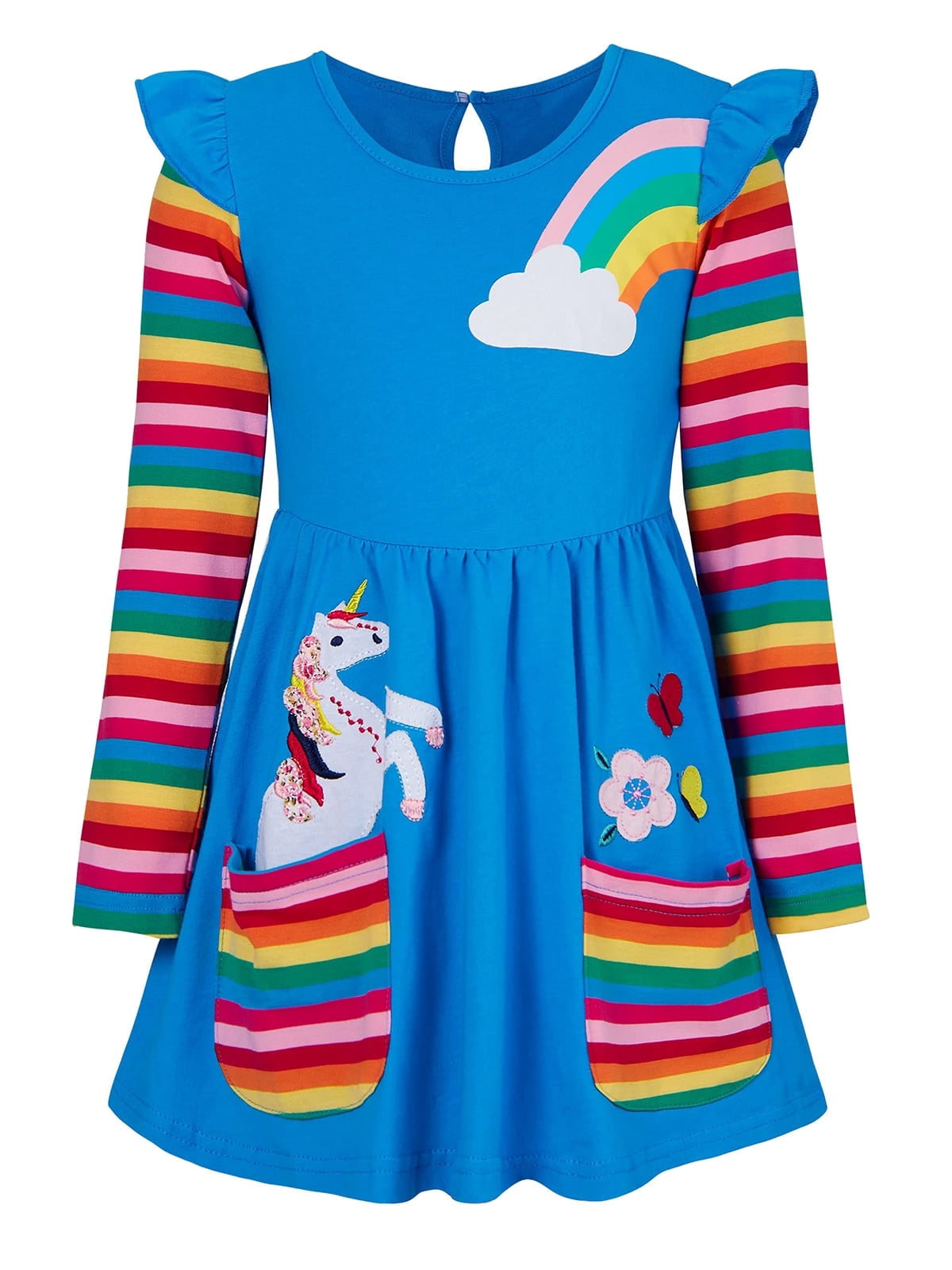 WIBACKER Girls Long Sleeve Stretchy Dress Kids A line Twirly Skater ...