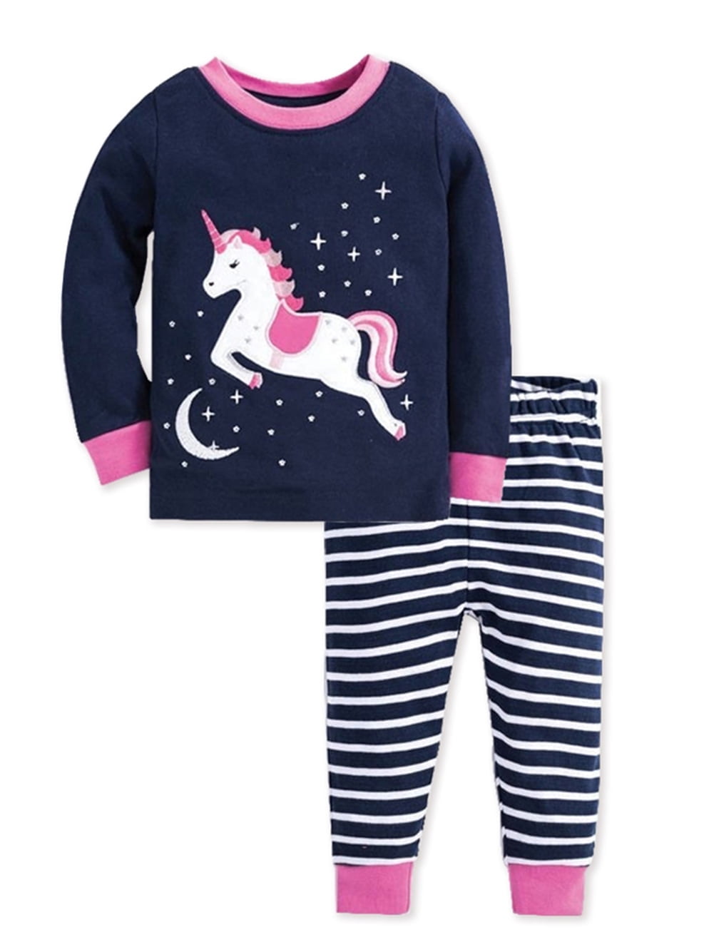 WIBACKER Girls Pajamas 2 Pieces Long Set Cotton Sleepwear Cartoon ...