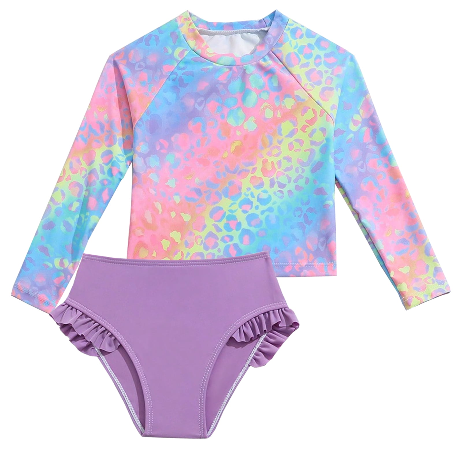 WIBACKER Girls Rash Guard Set Long Sleeve Two Piece Swimsuit with ...