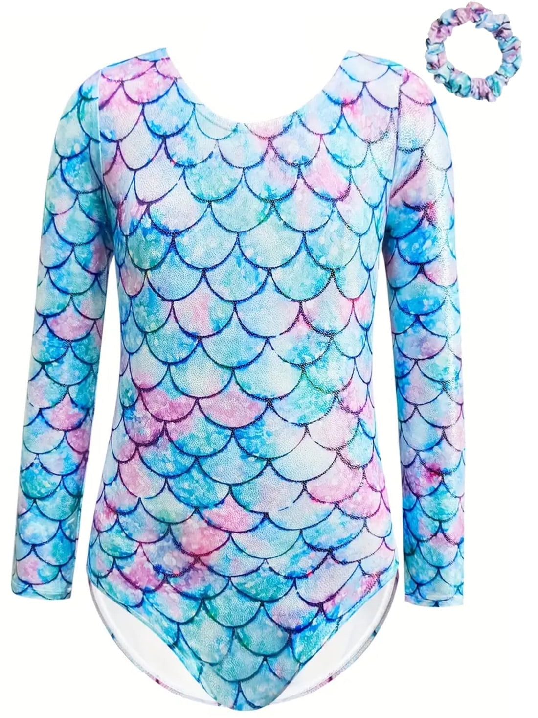 WIBACKER Kid Girls Gymnastic Leotard Long Sleeve Mermaid Scale Sparkly ...