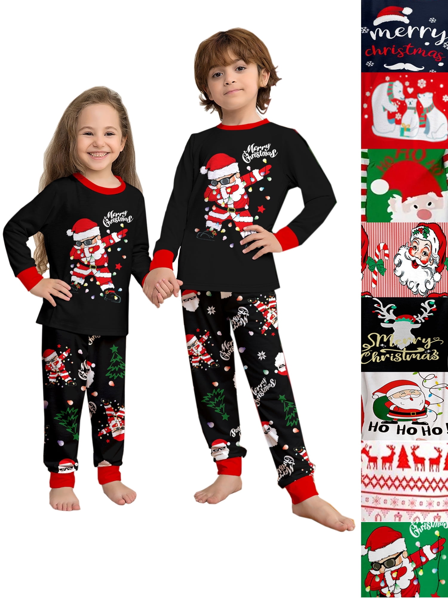 WIBACKER Kids Christmas Santa Claus Pajamas Long Sleeve Holiday Pjs Set ...