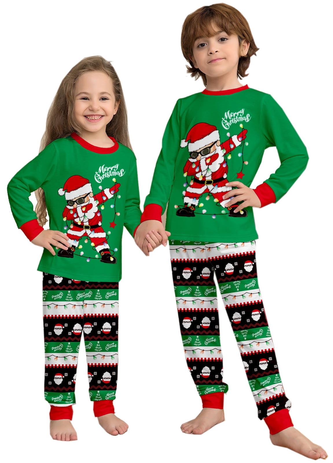 WIBACKER Kids Christmas Santa Claus Pajamas Long Sleeve Holiday Pjs Set ...