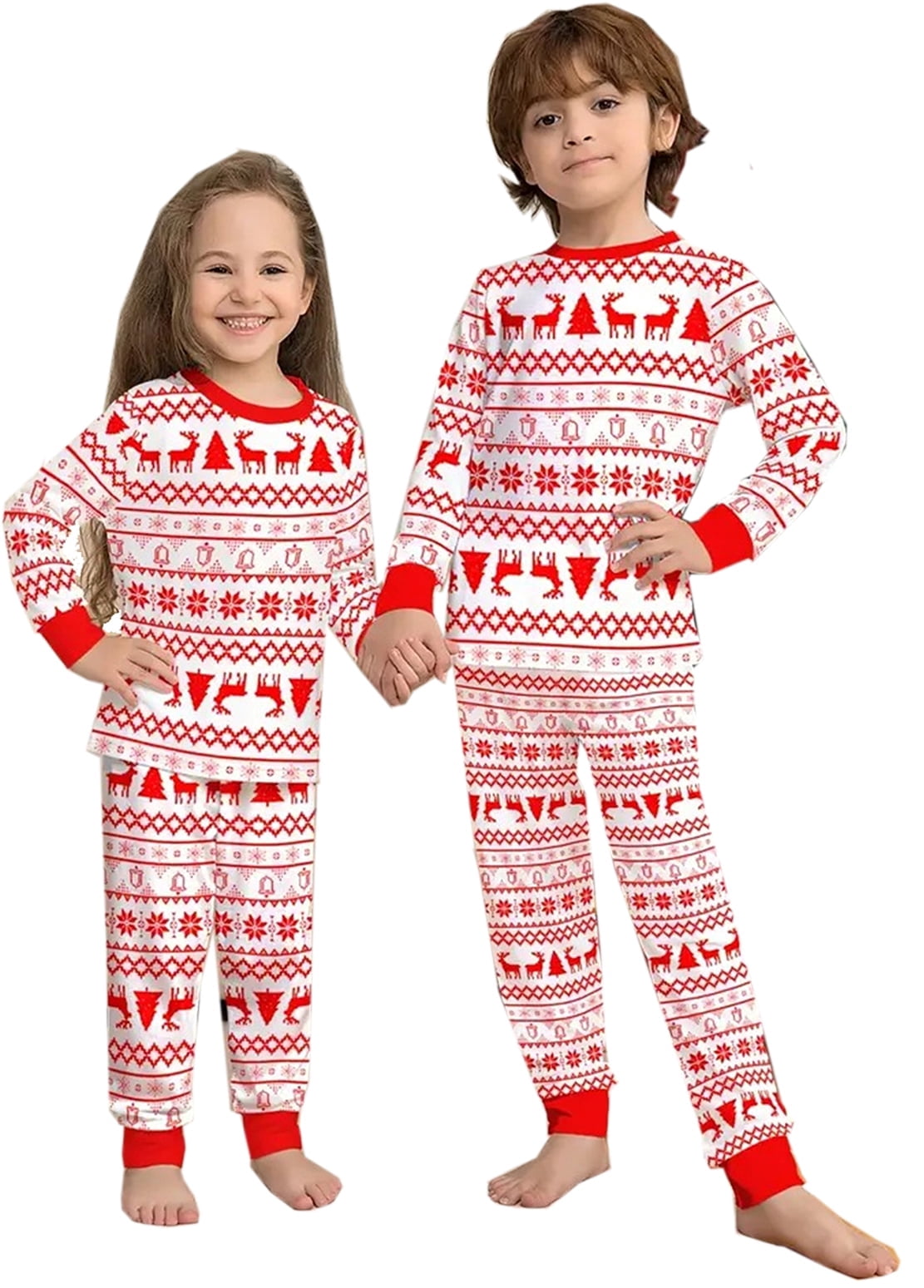 WIBACKER Kids Christmas Snowflake Pajamas Long Sleeve Holiday Pjs Set ...