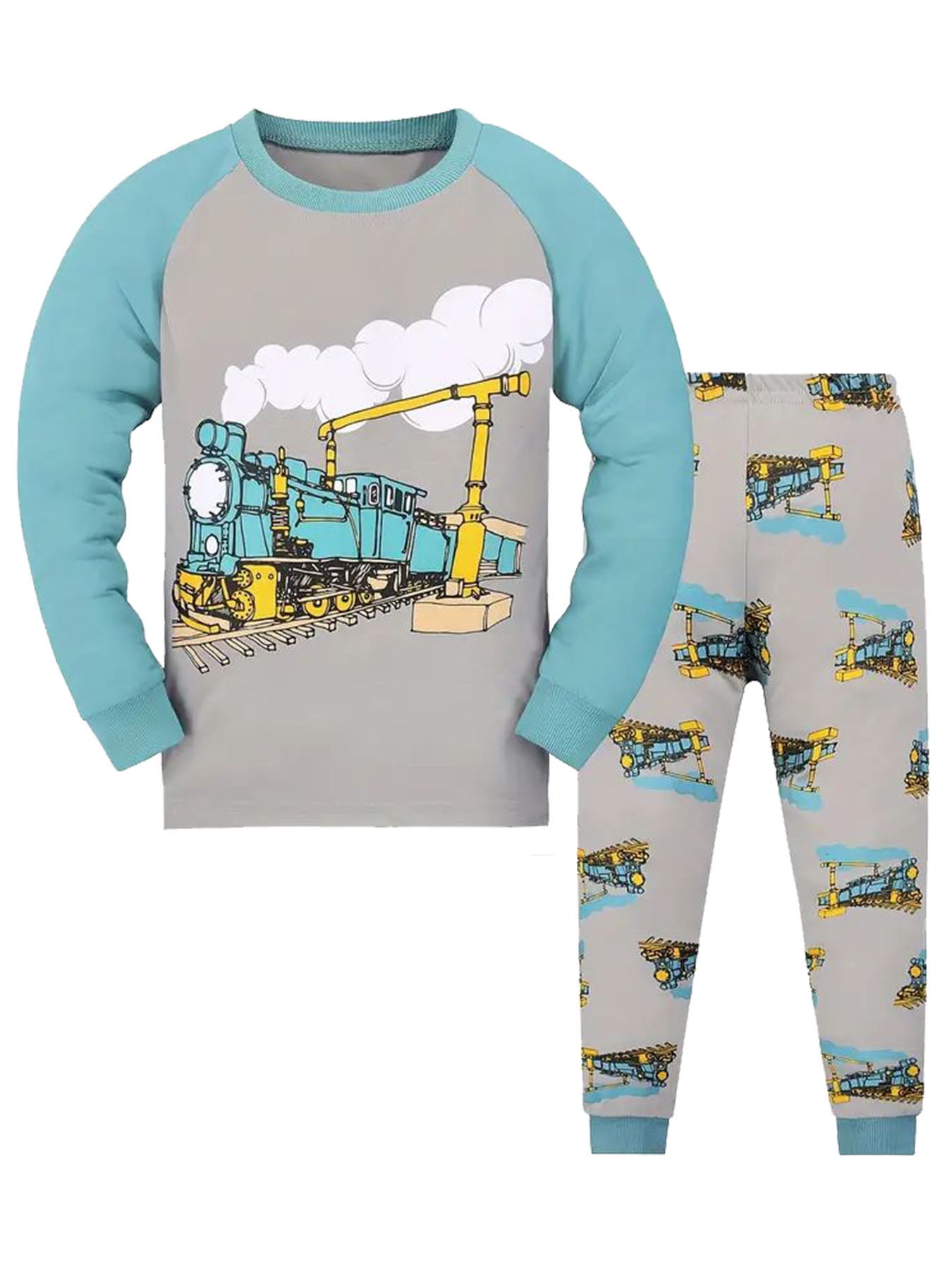 WIBACKER Kids & Toddler Boys Long Sleeve Top and Pants Sleepwear Cotton 2 Piece Pajama Set,Train ...
