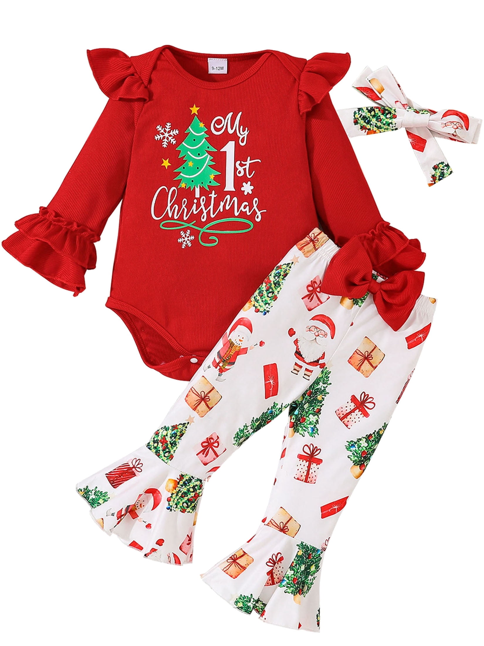 WIBACKER Merry First Christmas Baby Girl Outfit Newborn Fall Onesie ...