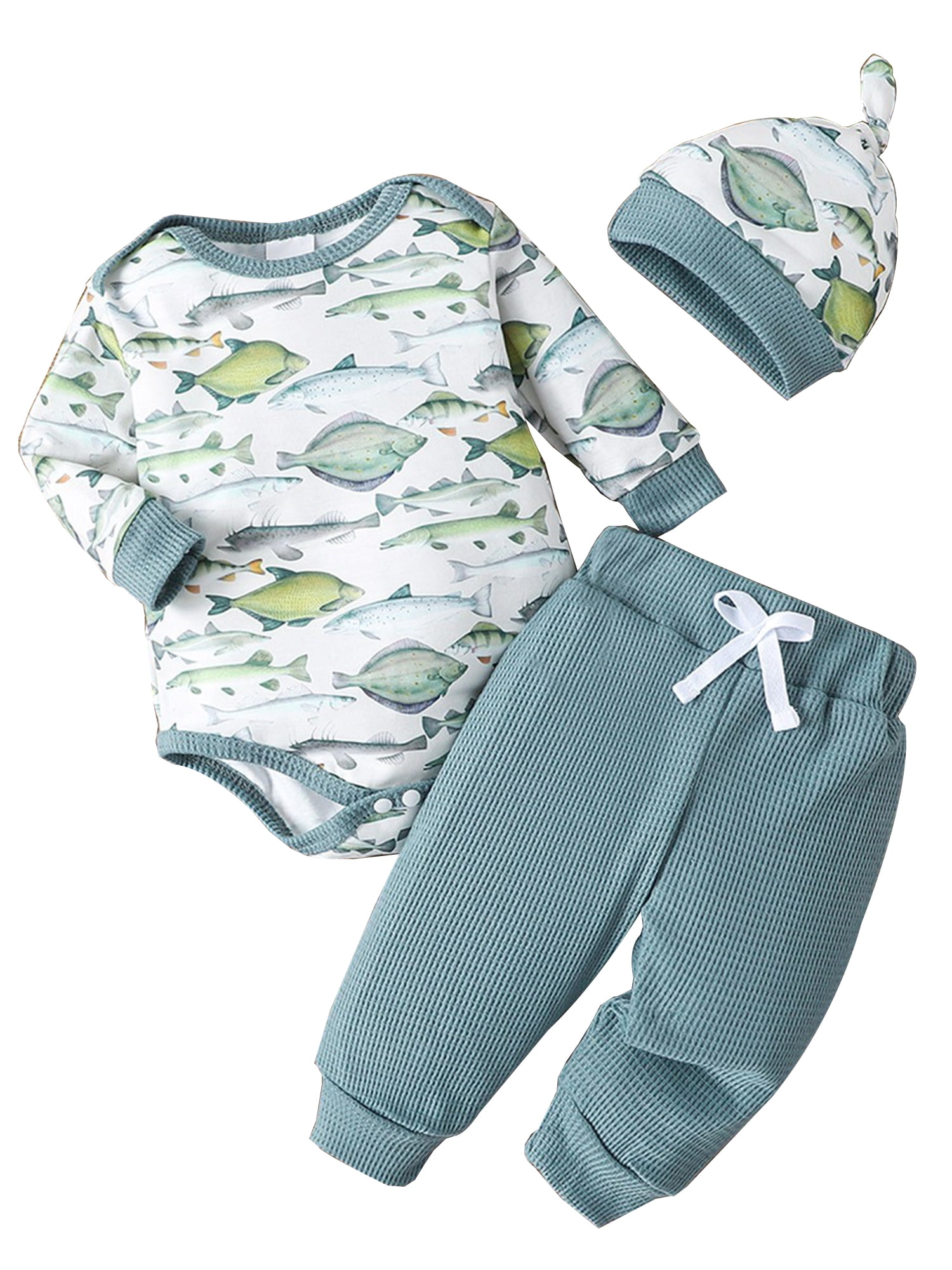 WIBACKER Newborn Baby Boy Clothes Fish Print Long Sleeve Baby Romper ...