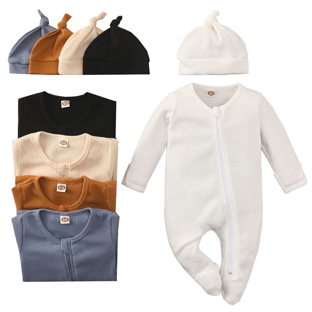 WIBACKER Newborn Baby Boy Girl Waffle Knit Footie Jumpsuit Long Sleeve ...