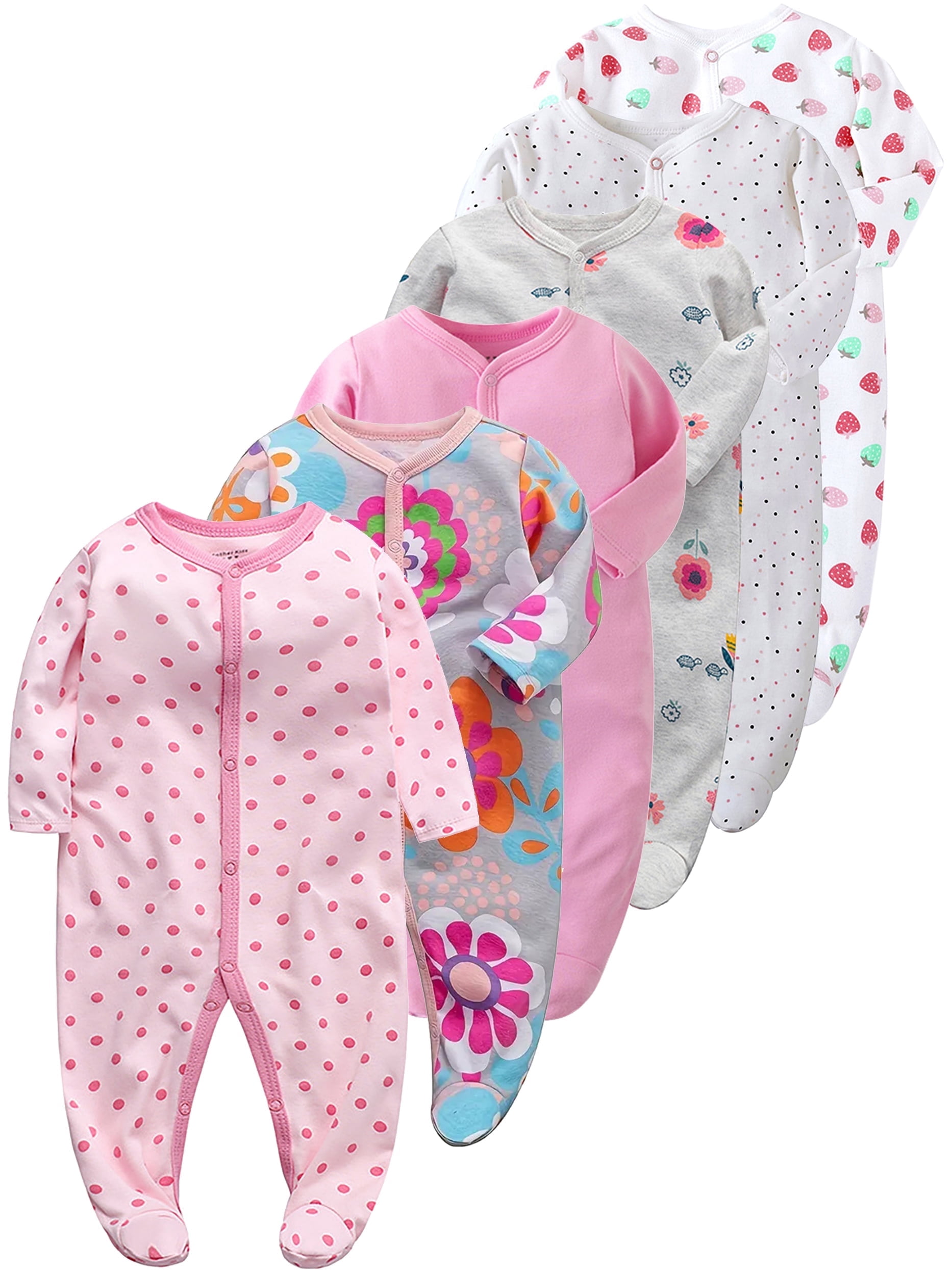 WIBACKER Newborn Baby Footed Pajamas 100% Cotton Infant Baby Snap ...