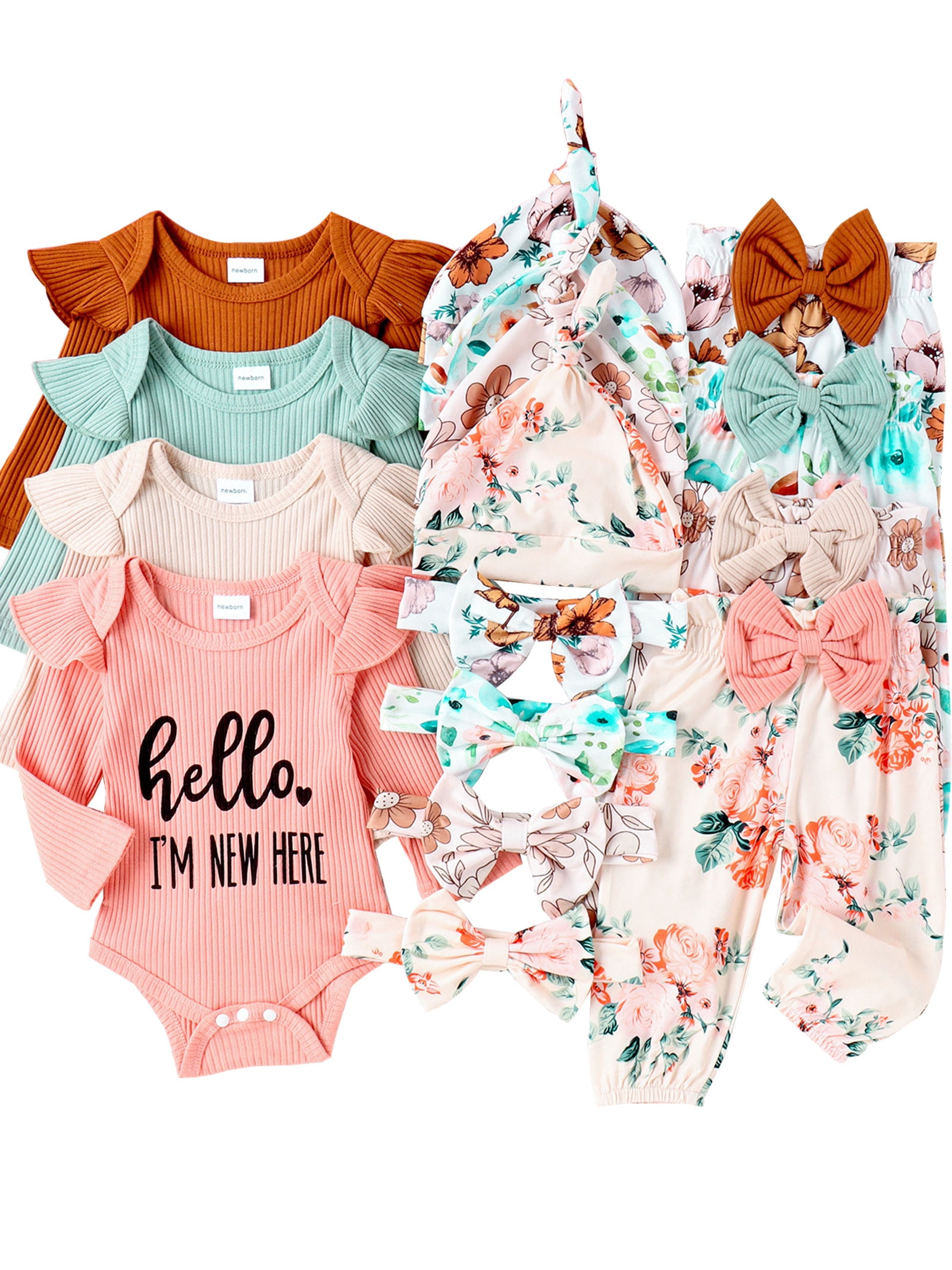 WIBACKER Newborn Baby Girl 4Pcs Outfit, Infant Girl Outfits Long Sleeve ...