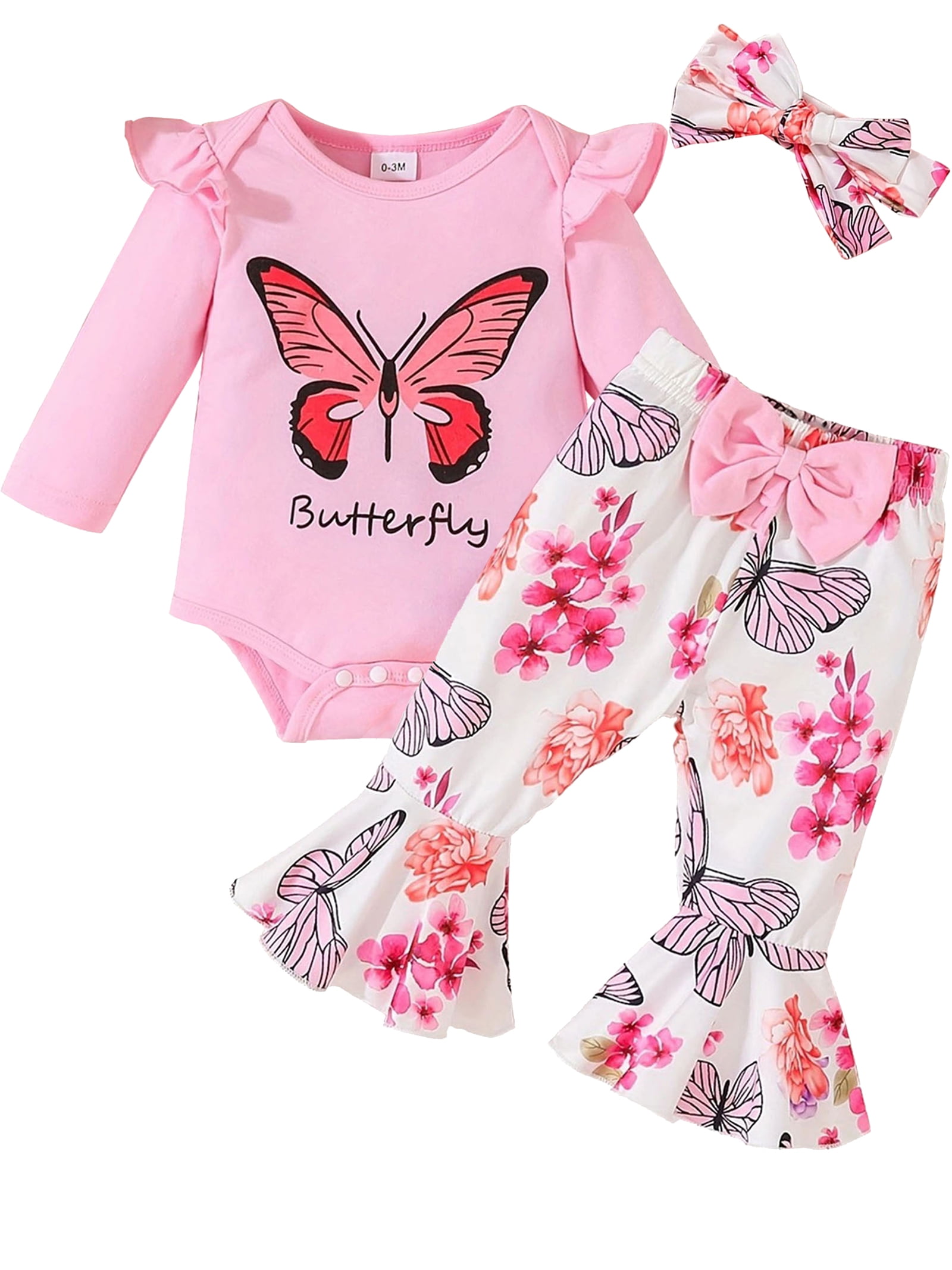WIBACKER Newborn Baby Girl Clothes Infant Rib Frill Long Sleeve Romper ...