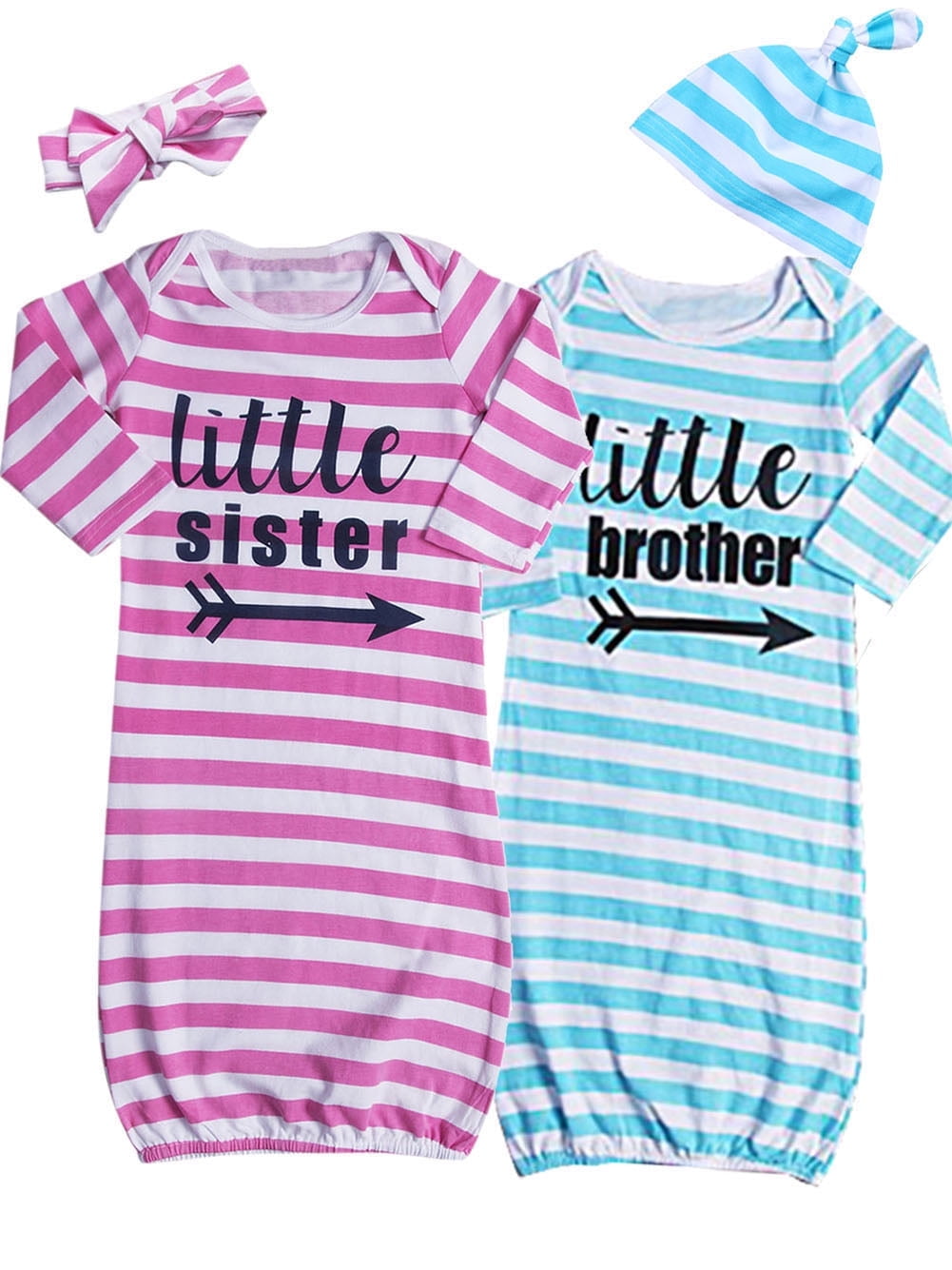 WIBACKER Newborn Baby Sleeper Gowns Set, Little Sister Brother, Knotted ...
