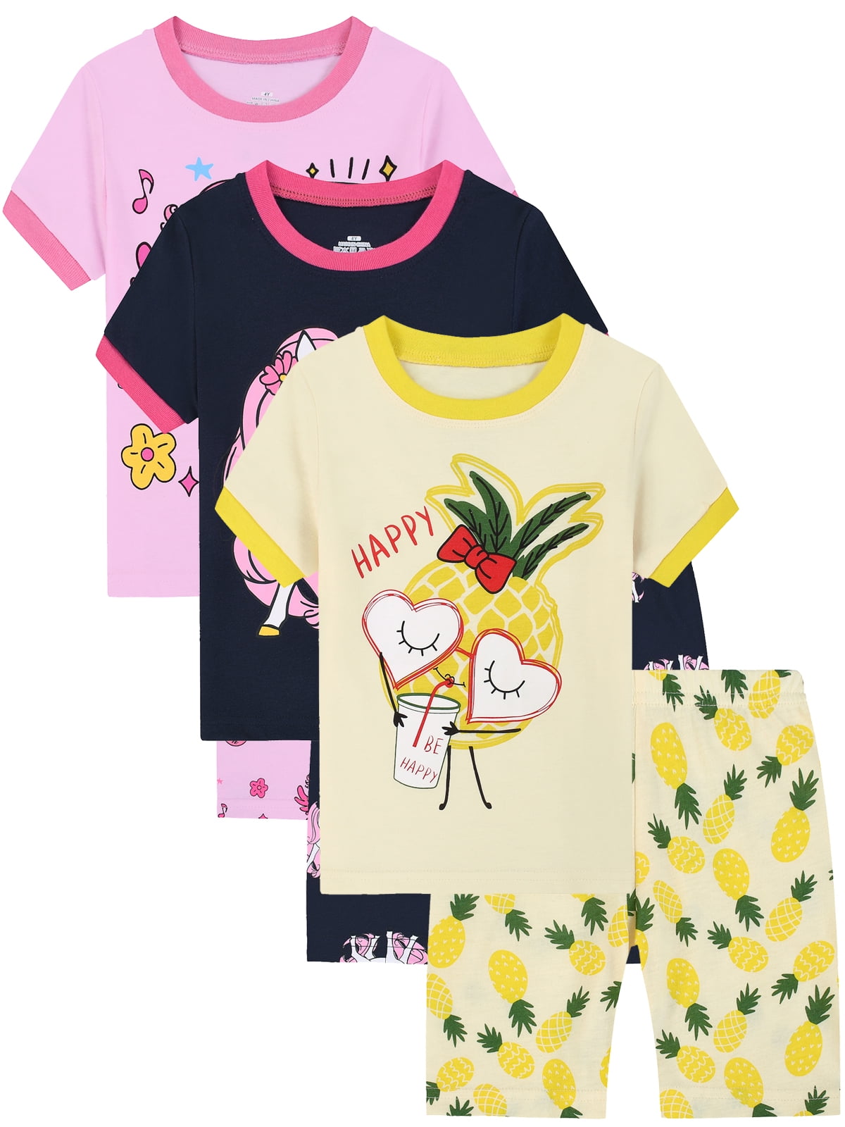 WIBACKER Pineapple Pajamas for Girls - Cotton Unicorn Chick Summer Short Sleeve Kid PJ Set 2-9 ...