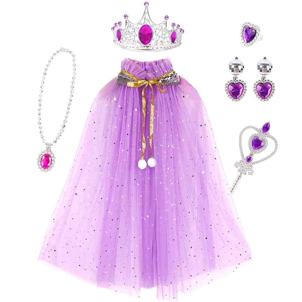 WIBACKER Princess Cape Set 6 Pieces Girls Princess Cloak with Tiara ...