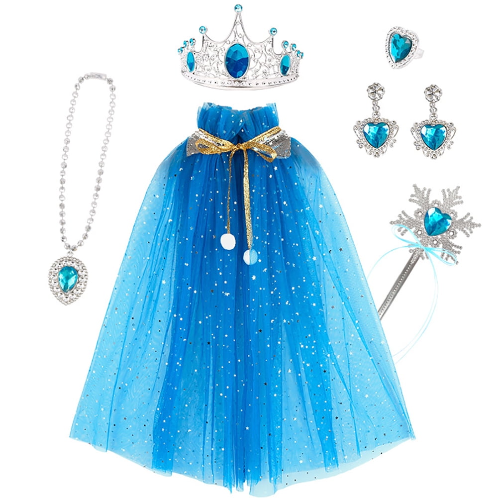 WIBACKER Princess Cape Set 6 Pieces Girls Princess Cloak with Tiara ...