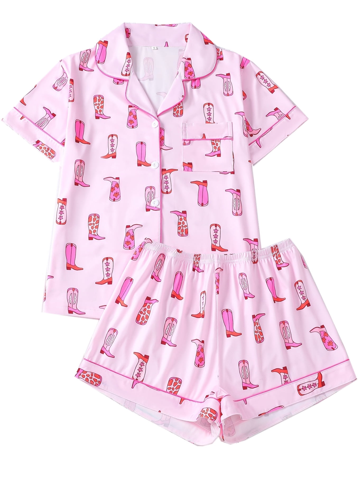 WIBACKER S-2XL Christmas Womens Pajamas Set Short Sleeve Button Down 2 ...