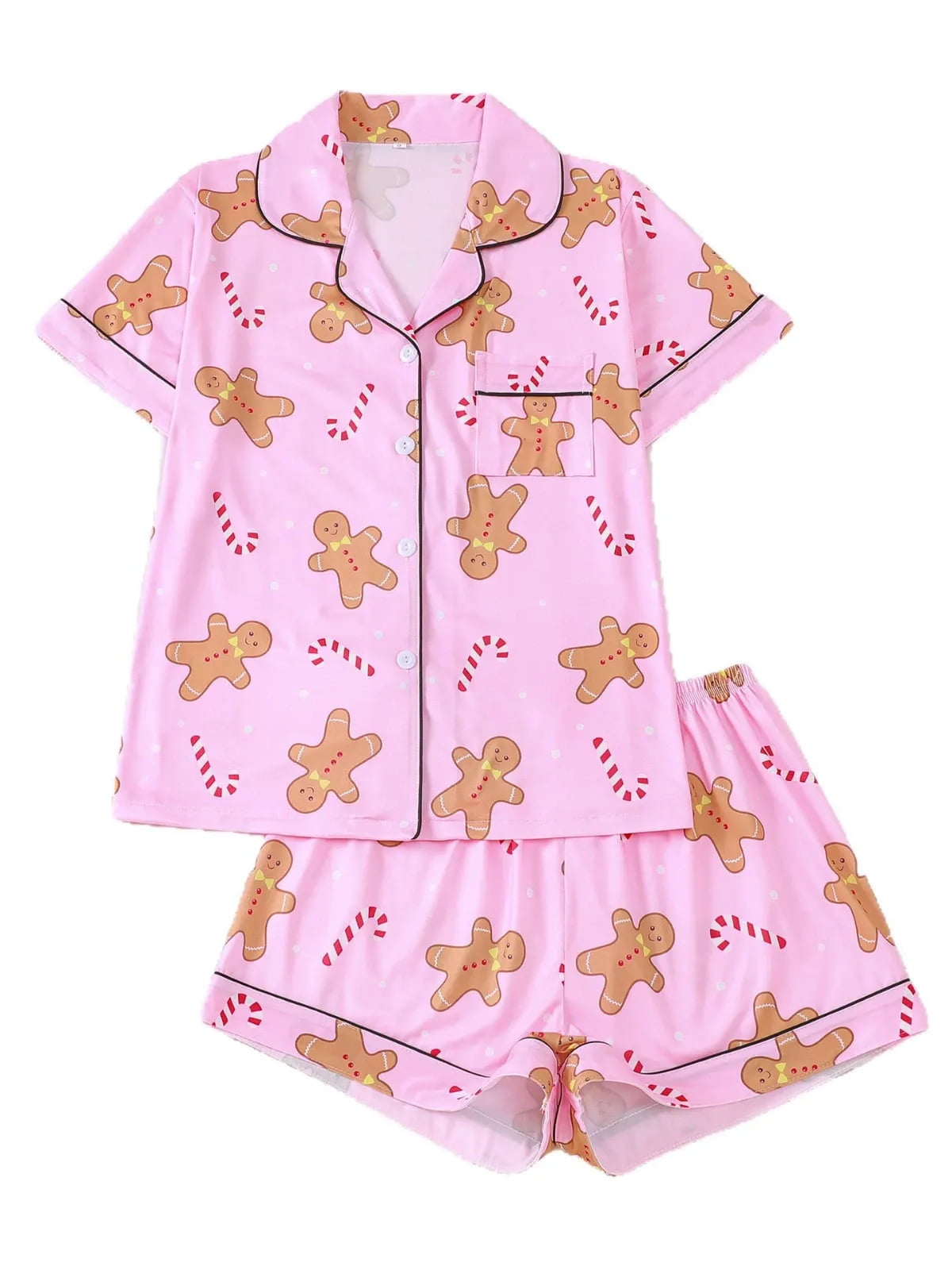 WIBACKER S-2XL Christmas Womens Pajamas Set Short Sleeve Button Down 2 ...