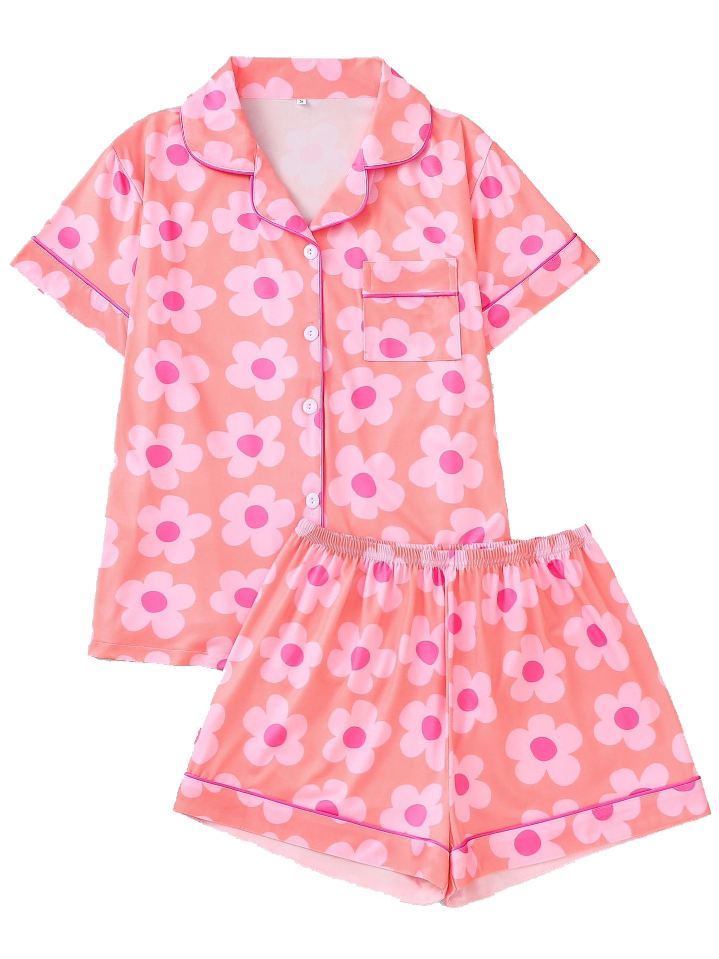 WIBACKER S-2XL Womens Pajamas Set Short Sleeve Button Down 2 Piece ...