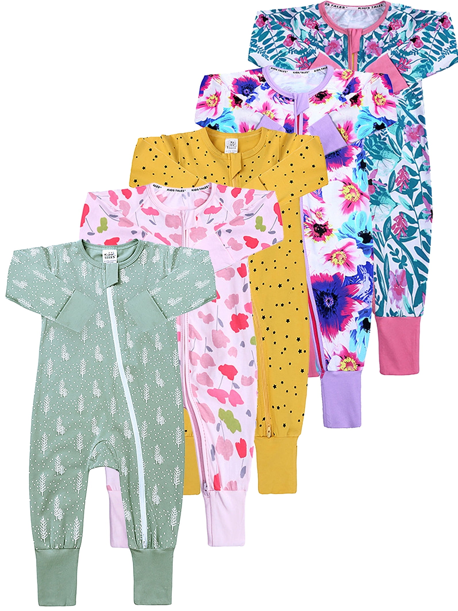 WIBACKER Soft Cotton One-Piece Pajamas for Newborn Baby Girls, 2 Way Zipper Sleeper, Footed and ...