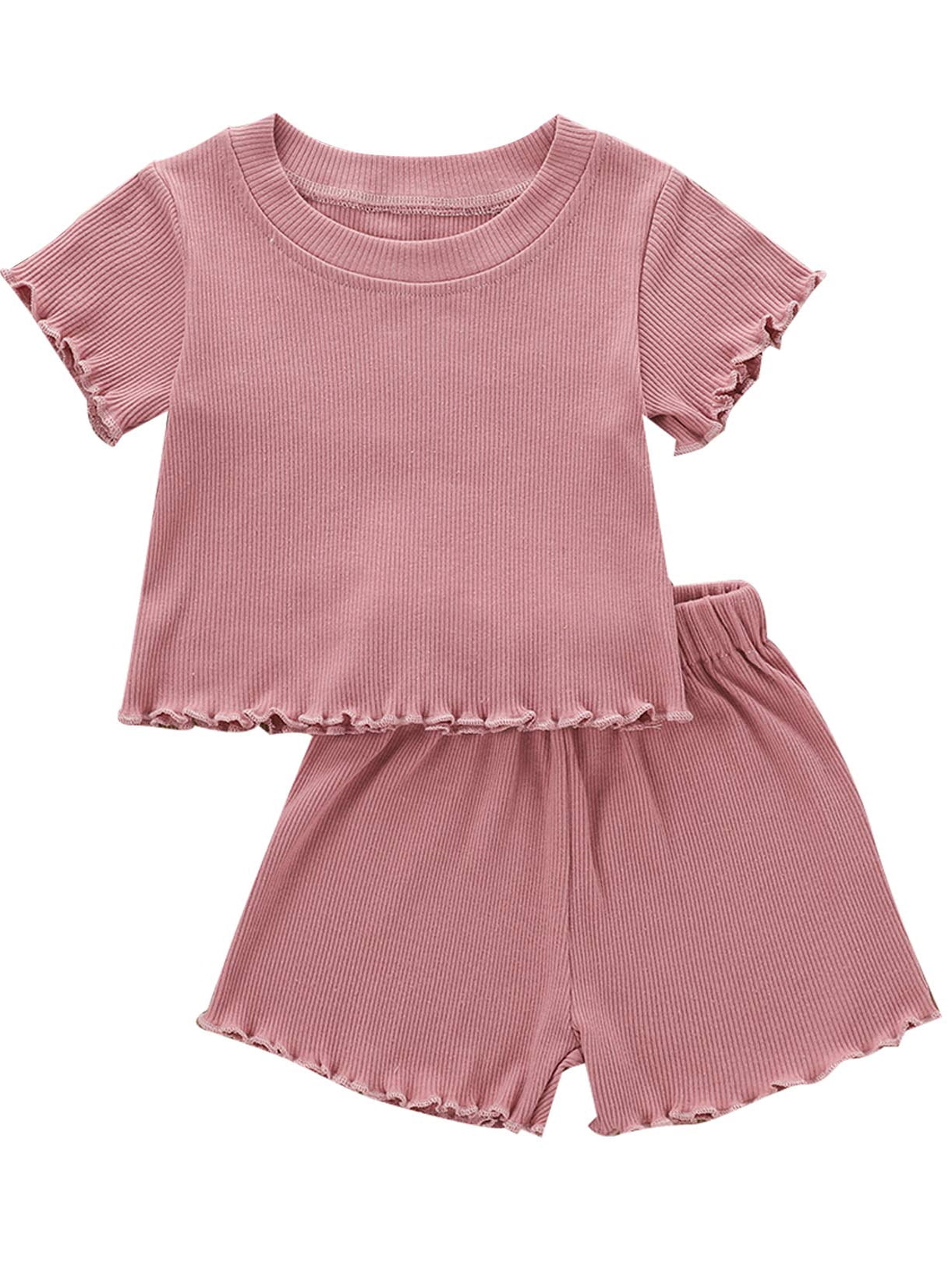 WIBACKER Toddler Baby Girl Summer Outfits Ruffle Ribbed Knit Short ...