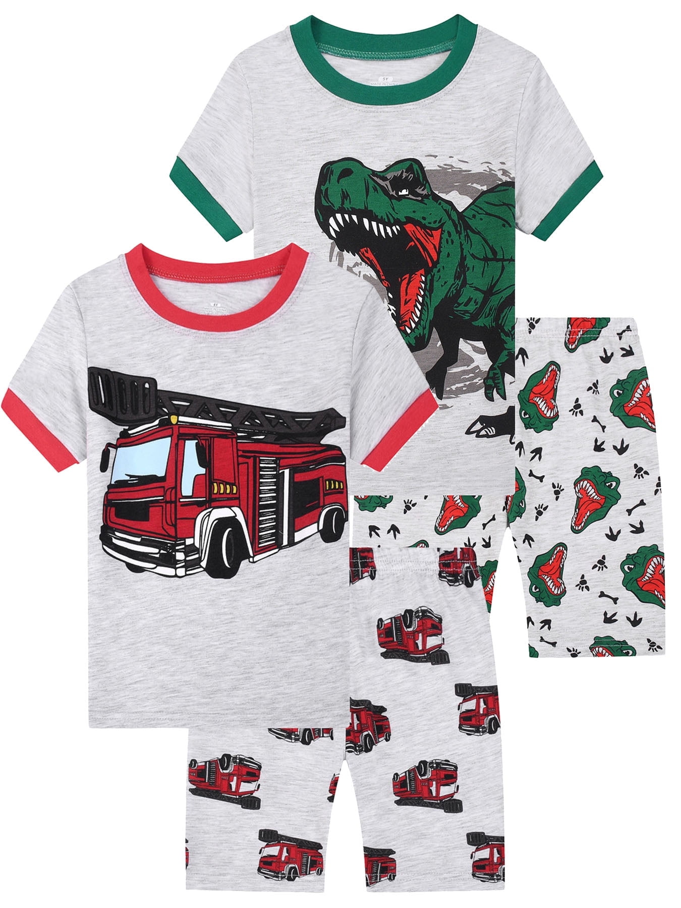 WIBACKER Toddler Boys Pajamas Short Sets Dinosaur Cotton 4 Piece Vehicle Pjs Sleepwear Summer ...