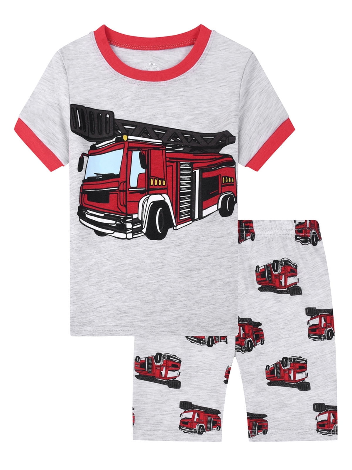 WIBACKER Toddler Boys Pajamas Short Sets Fire Truck Cotton 2 Piece Pjs ...