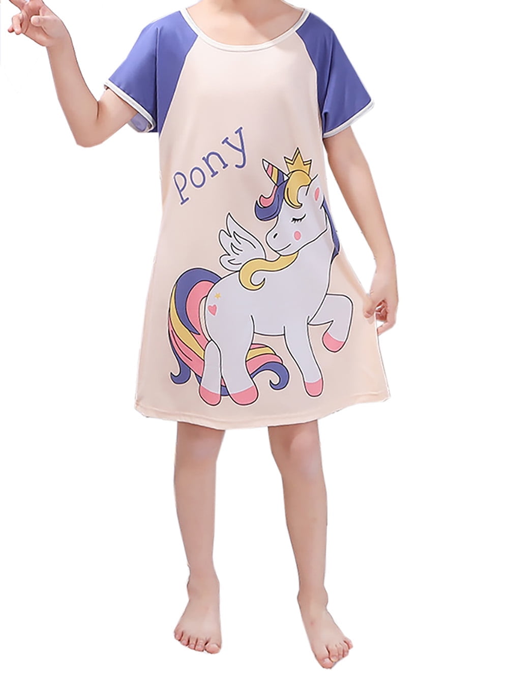 WIBACKER Toddler Girls Nightgowns 3-12 Years Milk Silk Short Sleeves ...