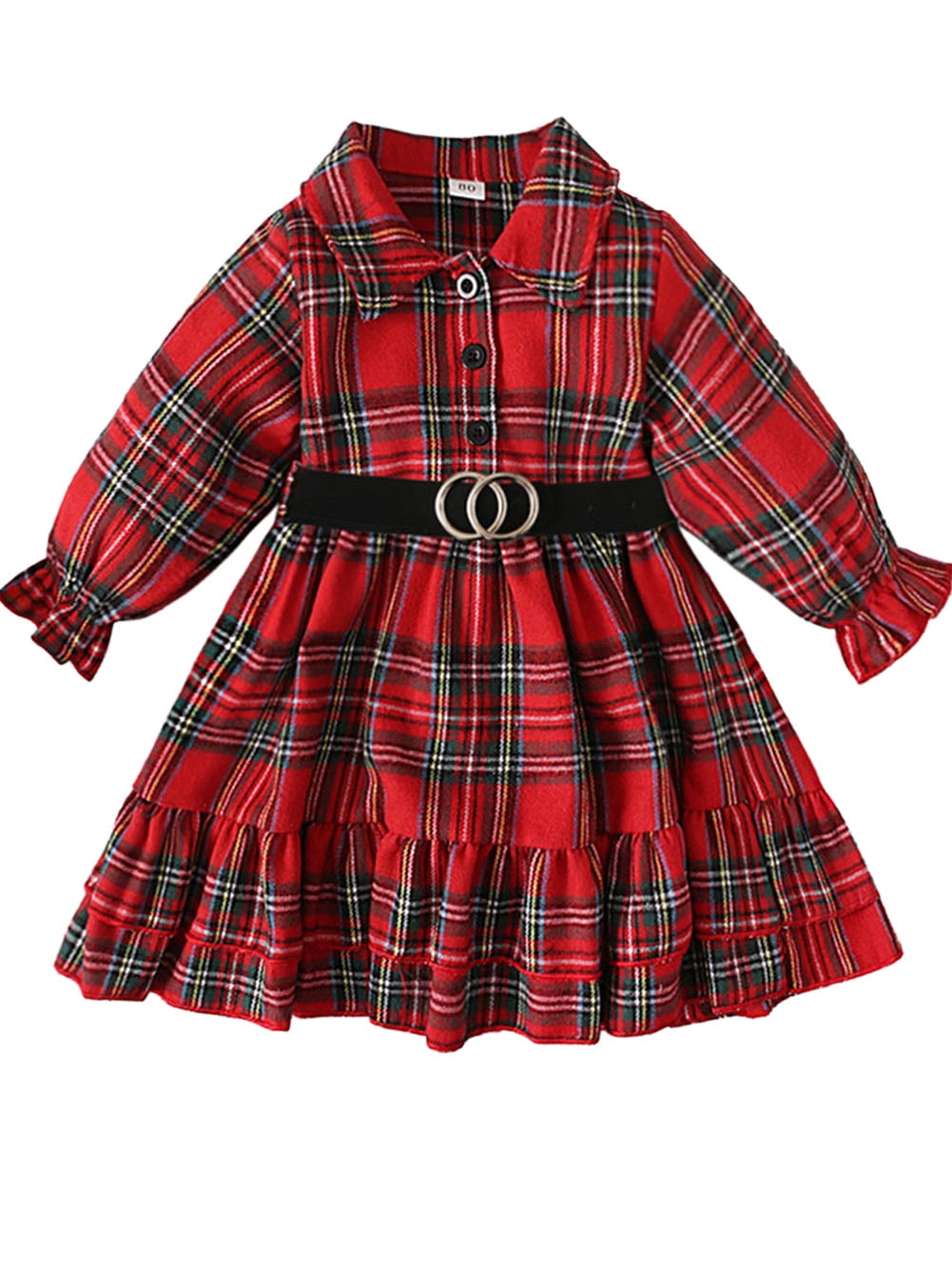 WIBACKER Toddler Kids & Baby Girls Red Plaid Christmas Dress Long ...