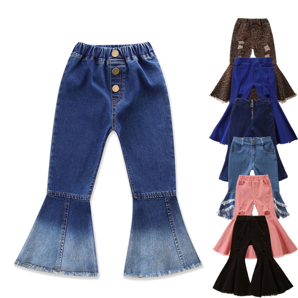 WIBACKER Toddler Kids Little Girls Bell-Bottom Jeans Flared Denim Long ...