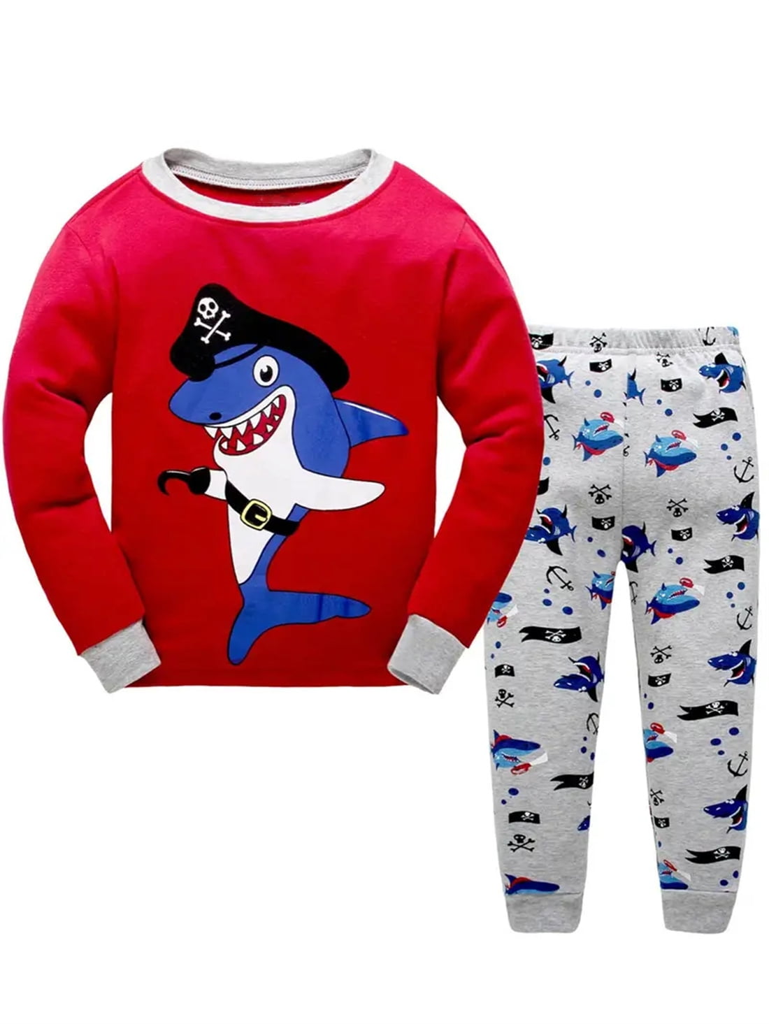 WIBACKER Toddler and Little Boys 2-Piece Cotton Pajamas Long Sleeve Fall Winter PJ Set Kid Shark ...
