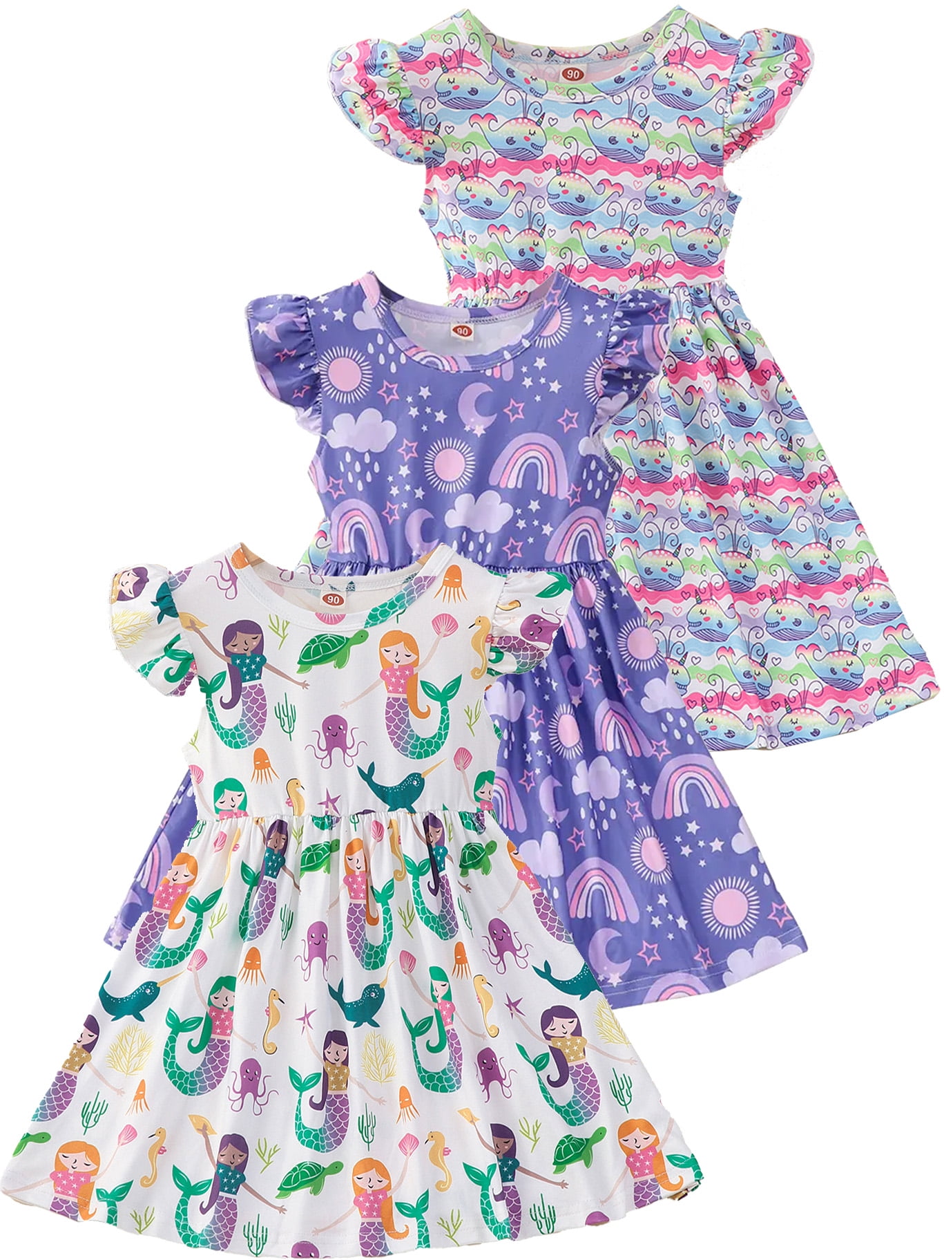 WIBACKER Toddler and Little Girl Skater Dress Ruffle Sleeve Priness A ...