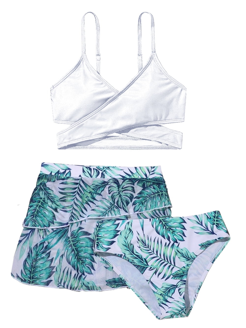 WIBACKER Tween Girls' Swimsuits 3 Piece V-Neck Criss Cross Bikini ...