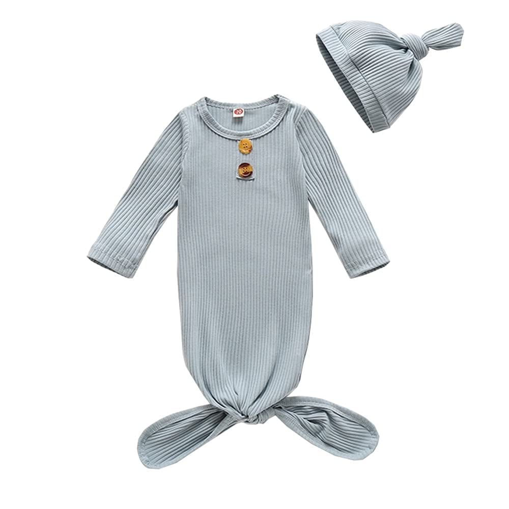 WIBACKER Unisex Newborn Baby Cotton Sleeper Gowns with Cap Long Knotted ...