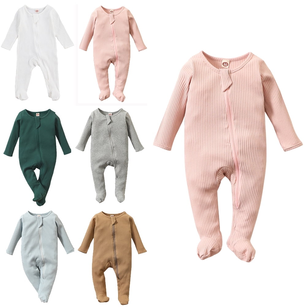 WIBACKER Unisex Newborn Zipper Footed Sleepwear, Cotton One-Piece ...