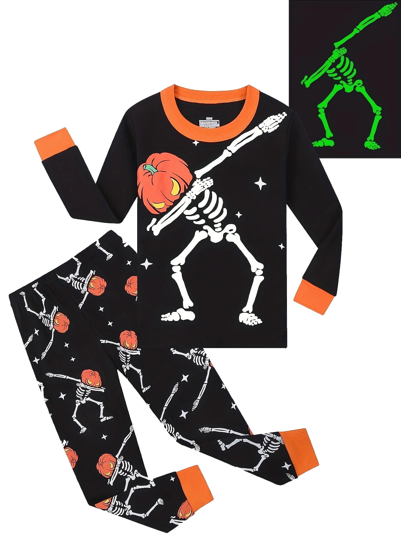 WIBACKER Unisex Toddler Kids Skeleton Glow In The Dark Sleepwear Little Boys 2 Piece Pajamas Set ...