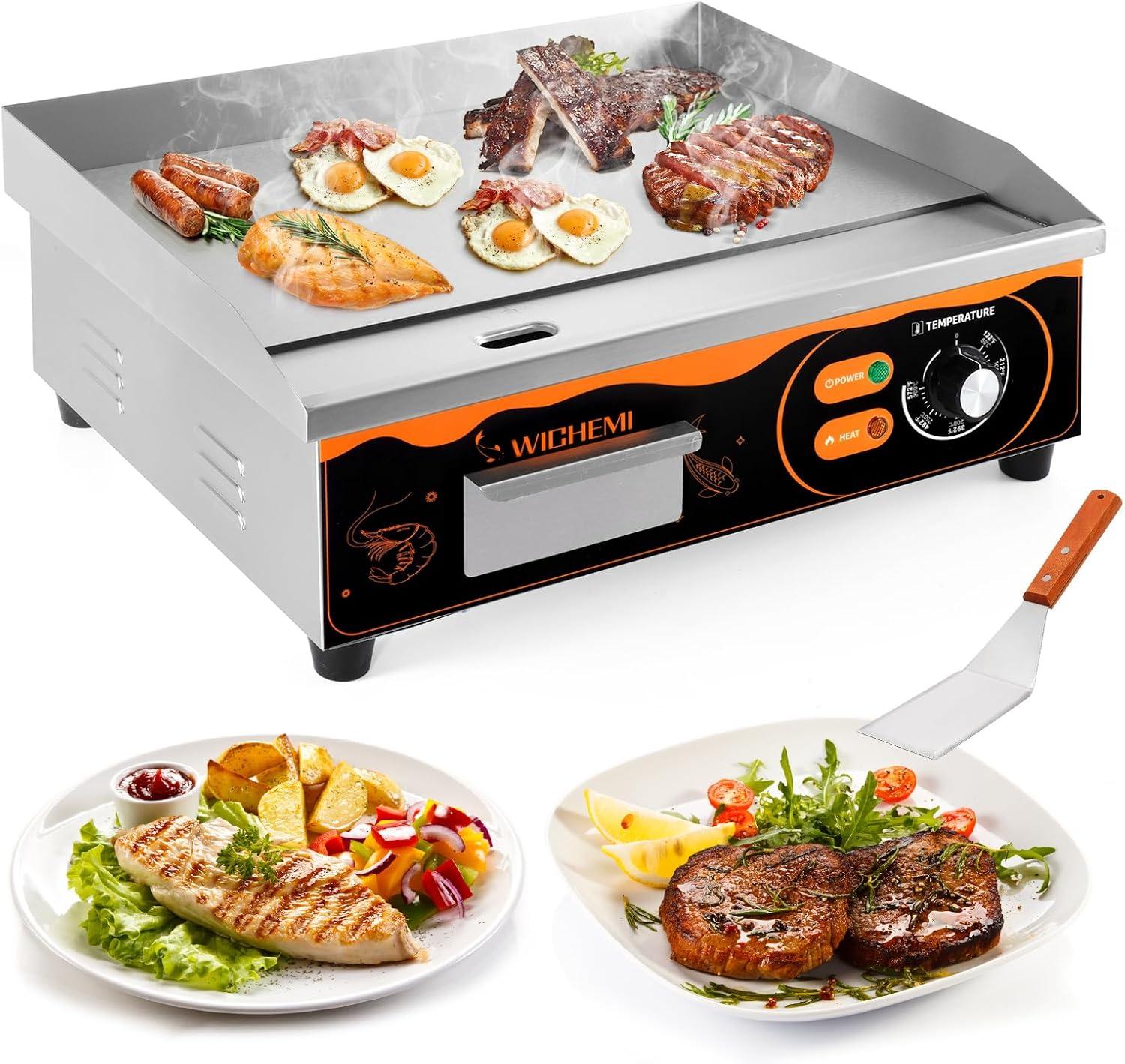 WICHEMI 22" Electric Grill Commercial Countertop Griddle Flat Top Grill ...