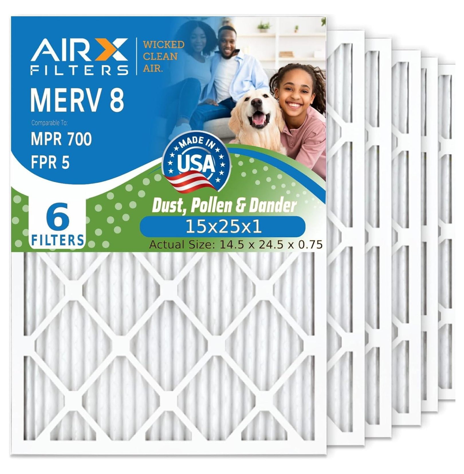 WICKED CLEAN AIR 15x25x1 MERV 8 Electrostatic Pleated Air Conditioner ...