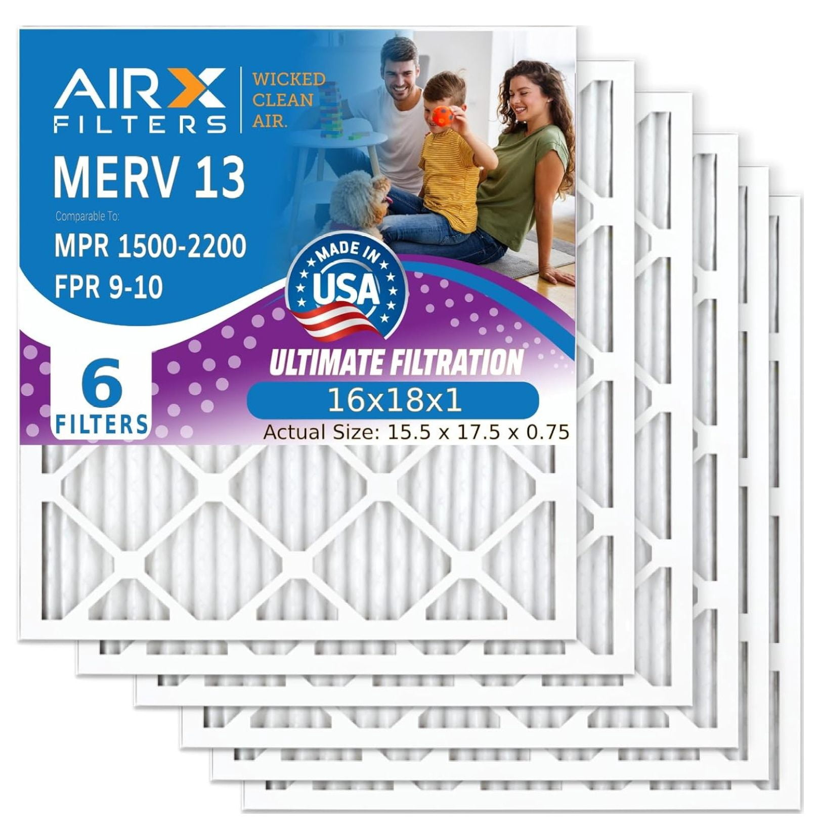 WICKED CLEAN AIR 16x18x1 MERV 13 Electrostatic Pleated Air Conditioner ...