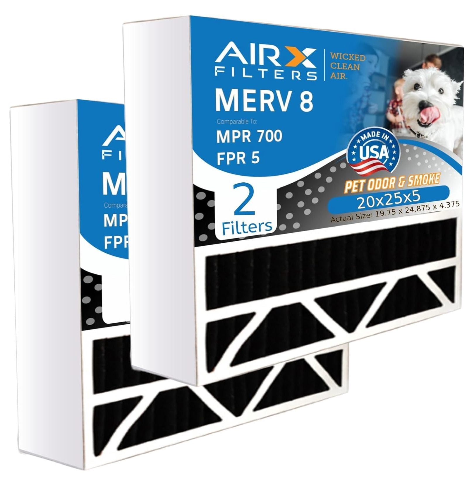 WICKED CLEAN AIR. 20x25x4 Air Filter Odor Carbon Filter MERV 8 ...