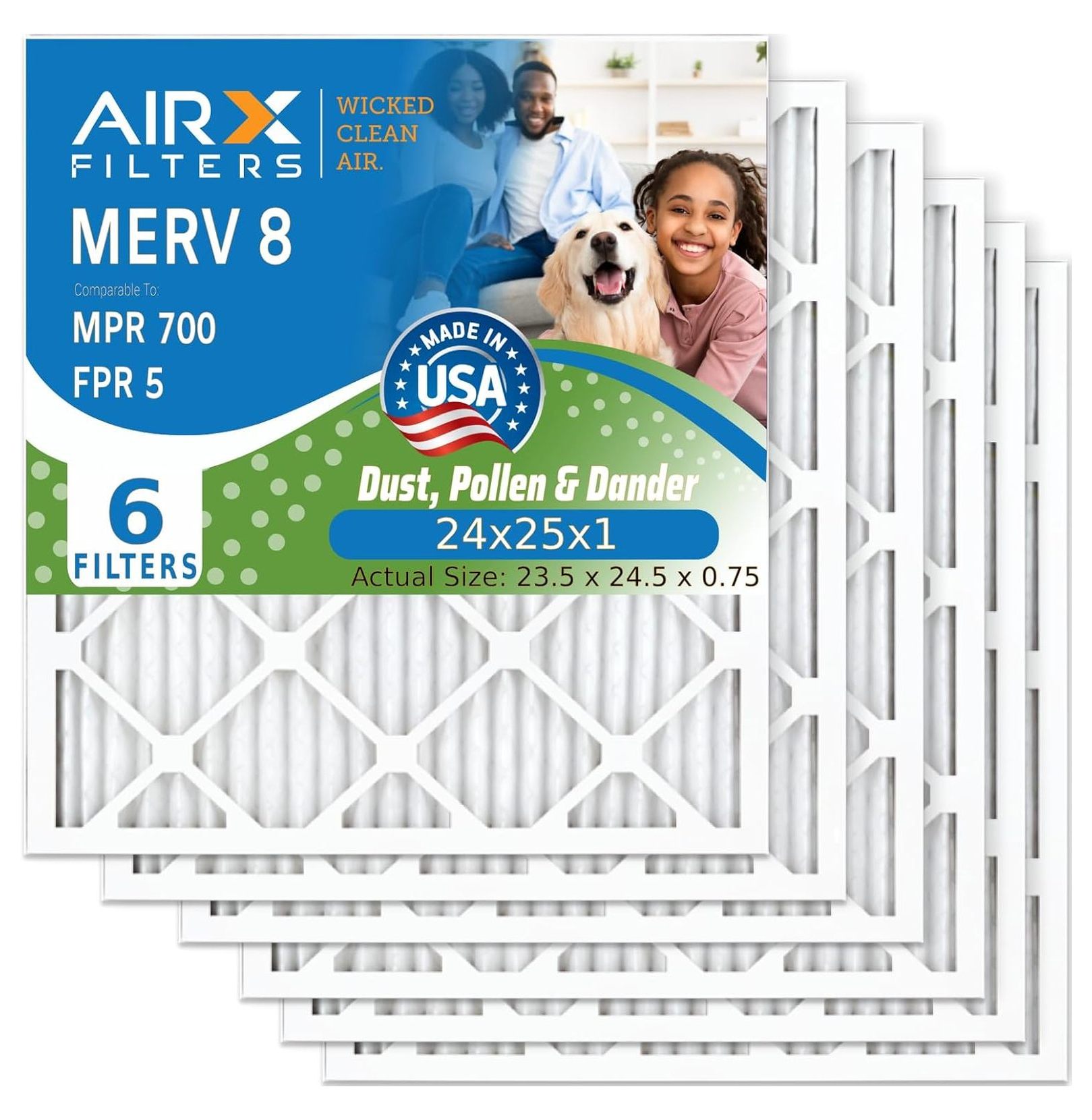 WICKED CLEAN AIR 24x25x1 MERV 8 Electrostatic Pleated Air Conditioner ...