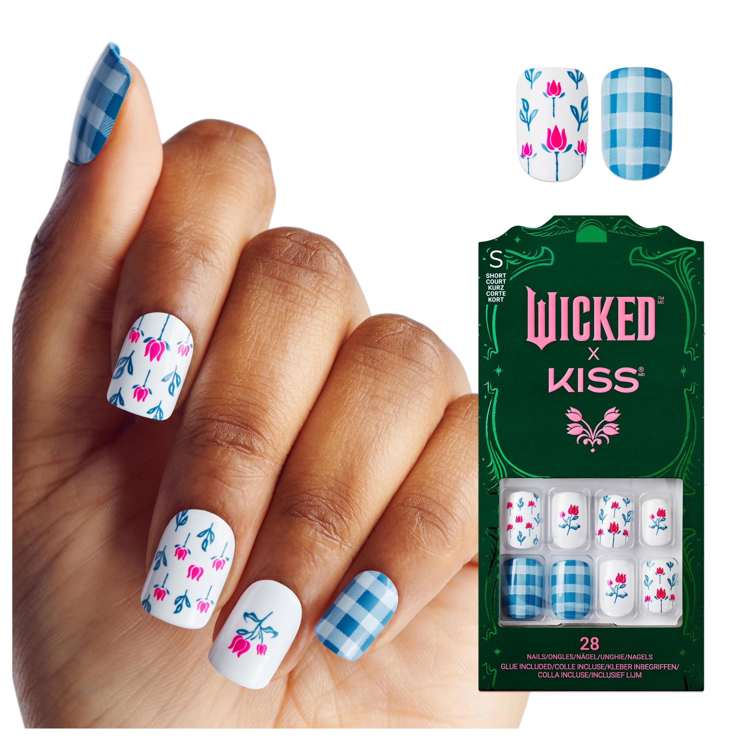 WICKED X KISS Press On Nails, ‘Marvelous Munchkinland’, Blue, Short ...