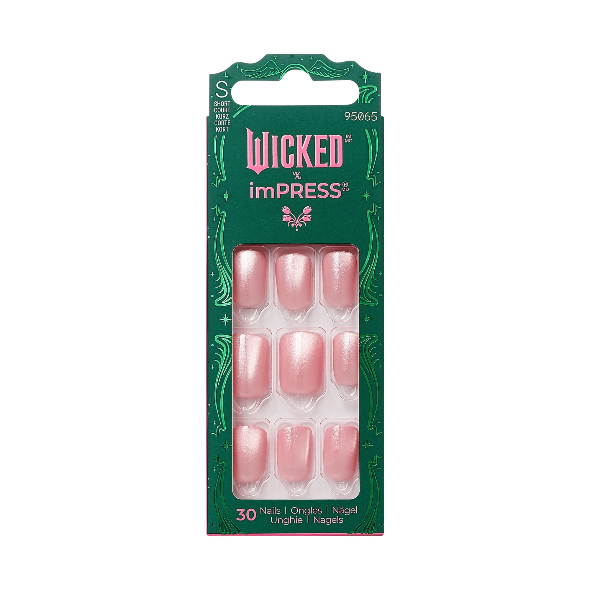 WICKED X imPRESS Press on Nails, Glinda-fied, Pink, Short Squoval, 30 ...