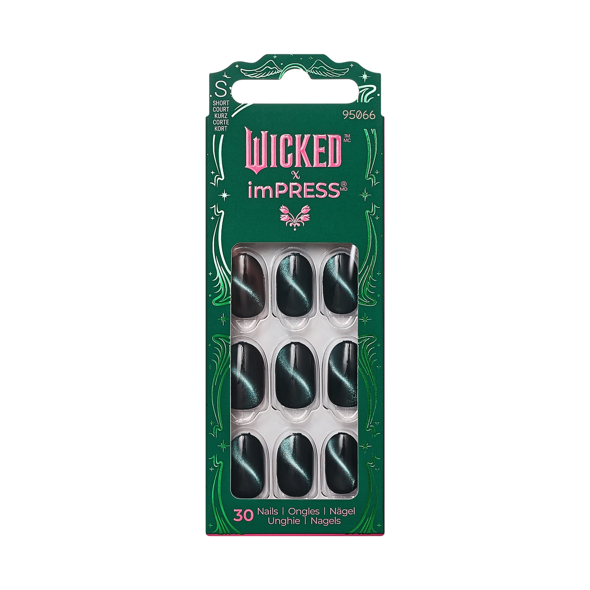 WICKED X Impress Press On Nails, ‘Land of OZ’, Green, Short Oval, 30 ...