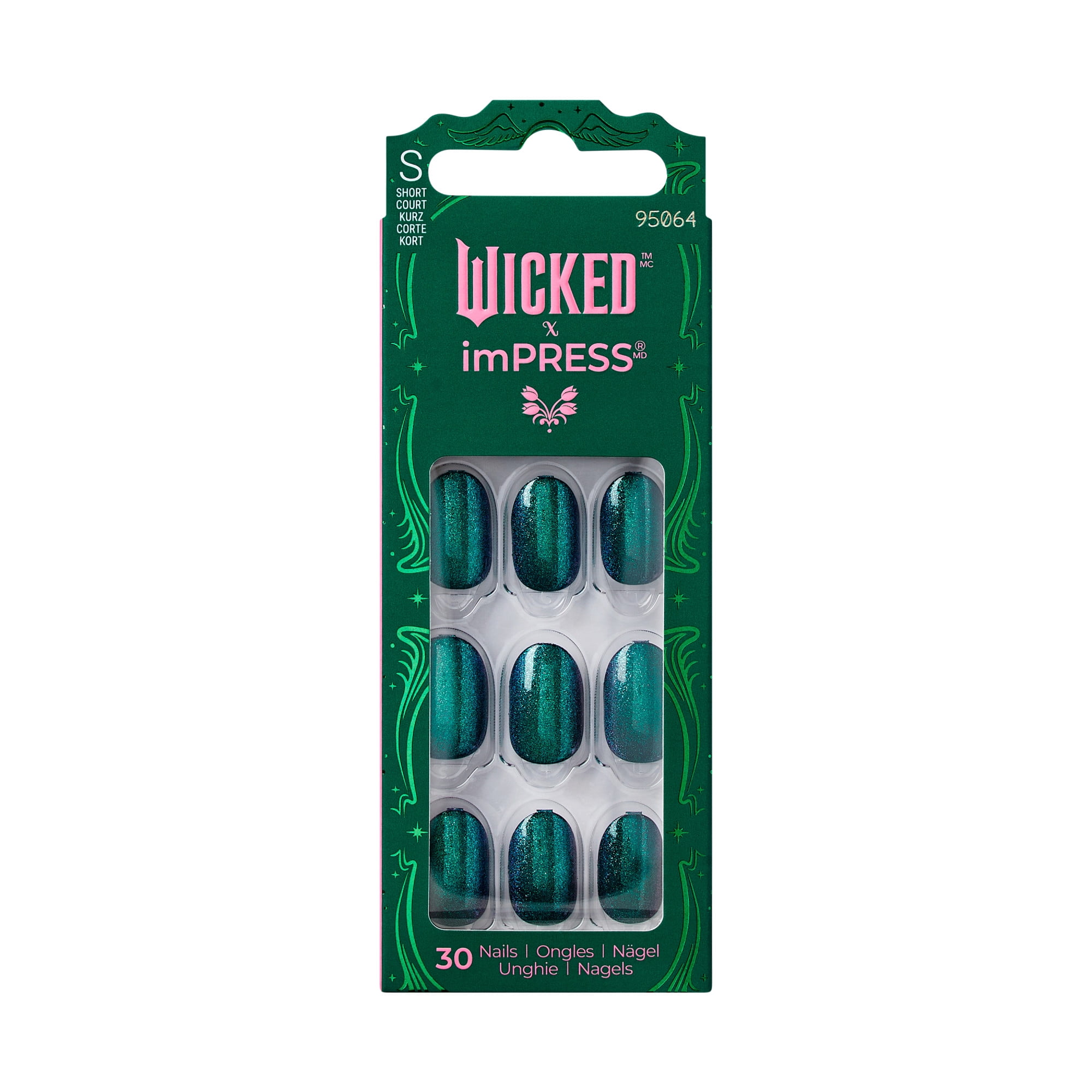 WICKED X imPRESS Press on Nails, The Green Elixir, Green, Short Oval ...
