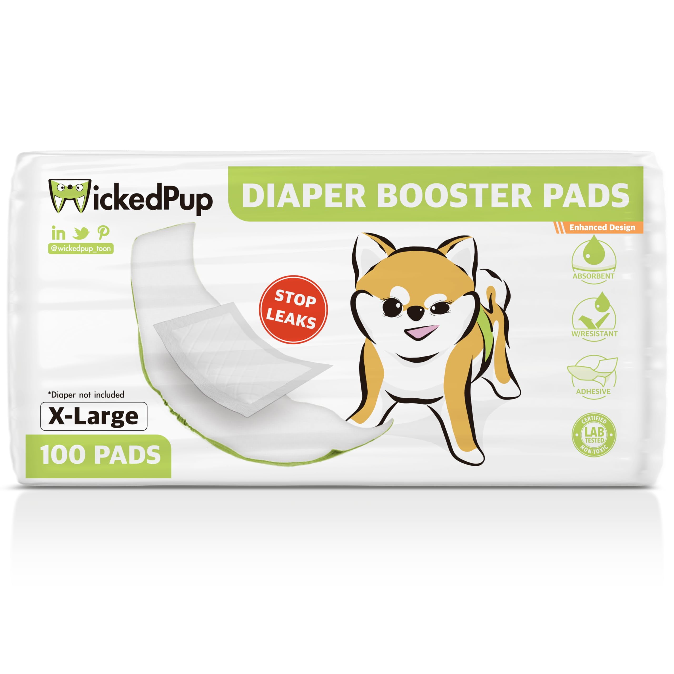 WICKEDPUP Dog Diaper Liners MSF2 Booster Pads for Male Female Dogs, 100ct | Disposable Diaper ...