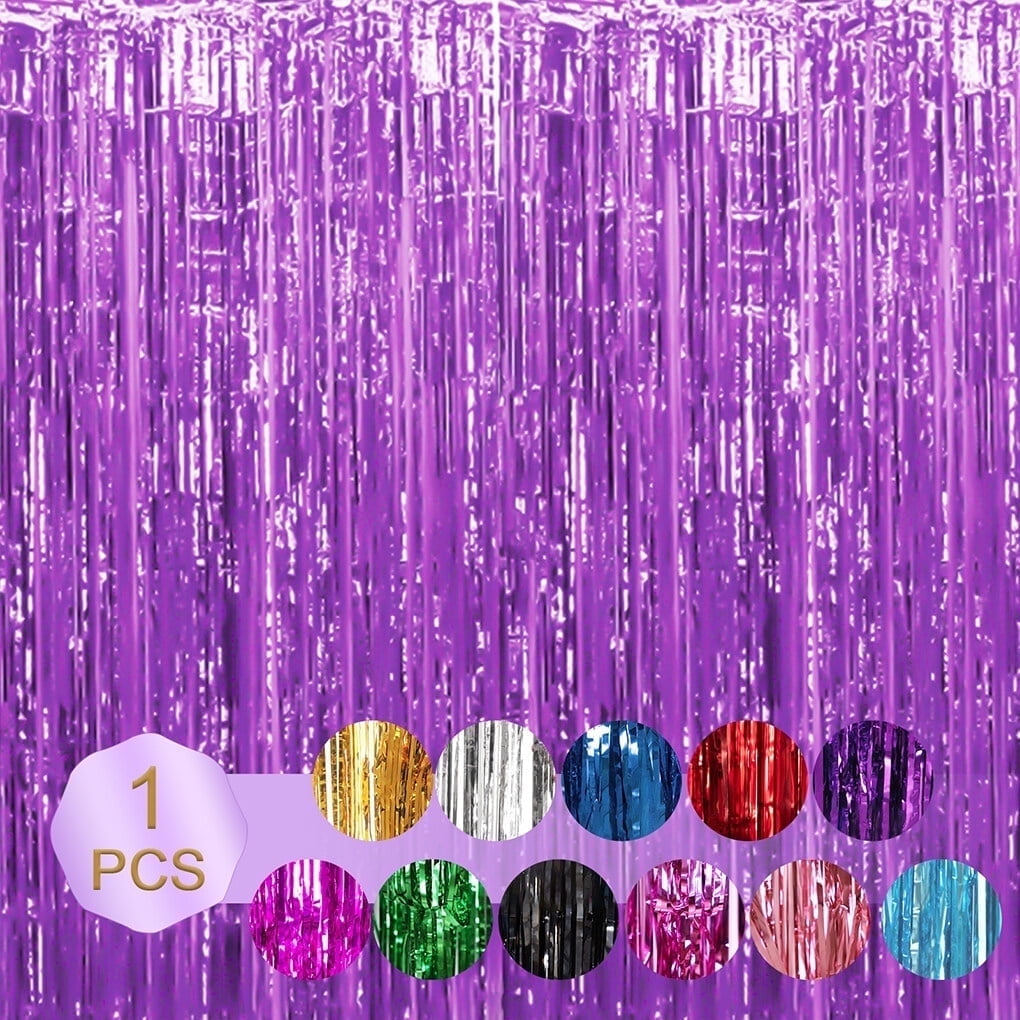 WIDEALIFF Metallic Foil Fringe Party Streamers, Shiny Tinsel Purple ...