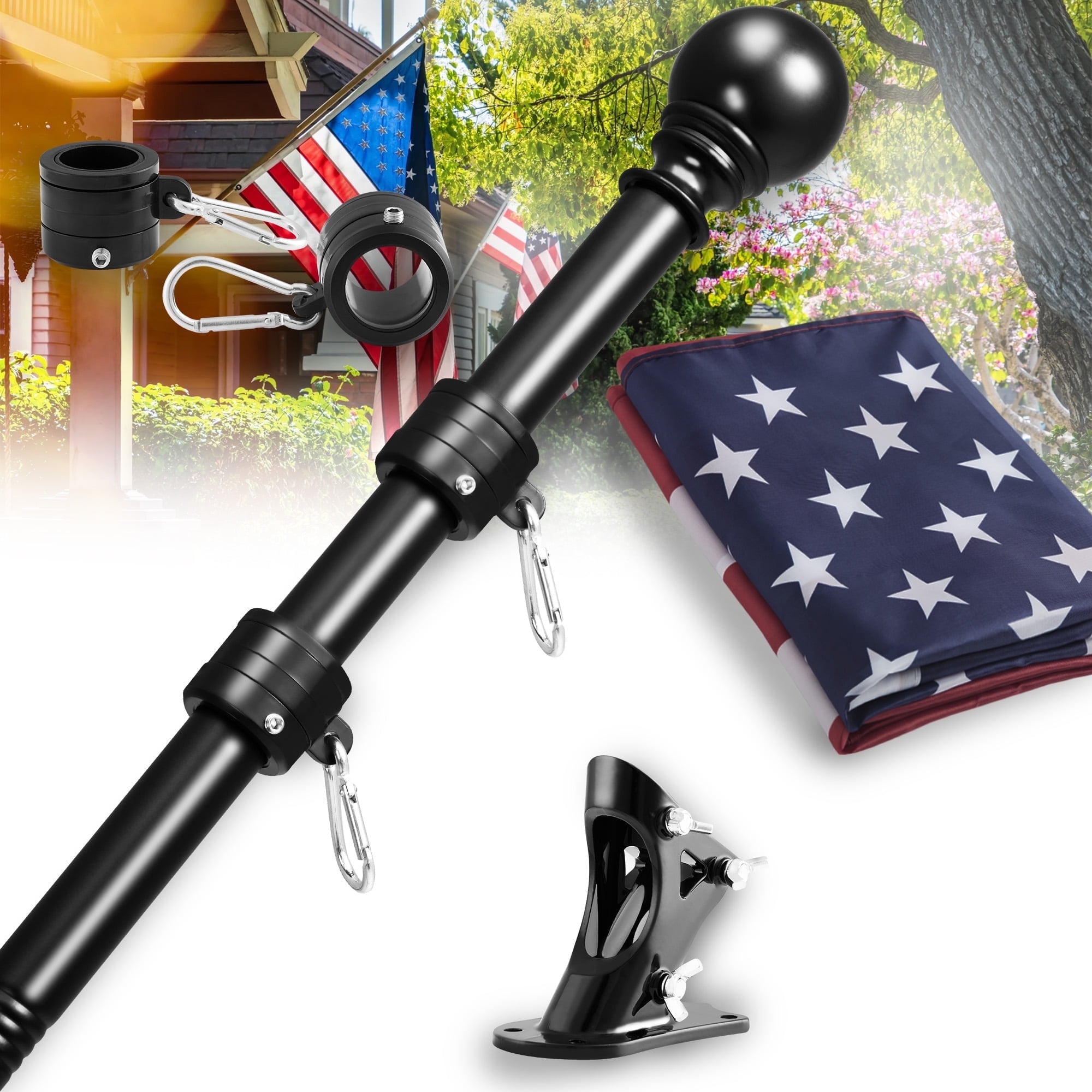 Widyana Flag Pole Kits 6FT, Black Stainless Steel, Durable Pole with ...